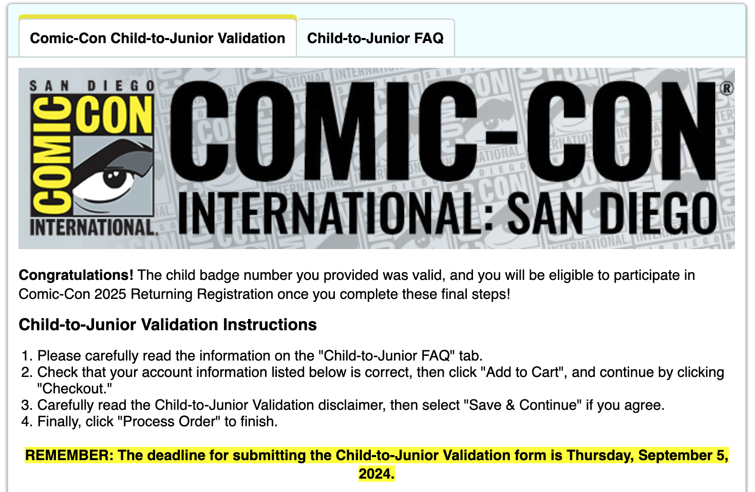 Child Badge Policy - Comic-Con